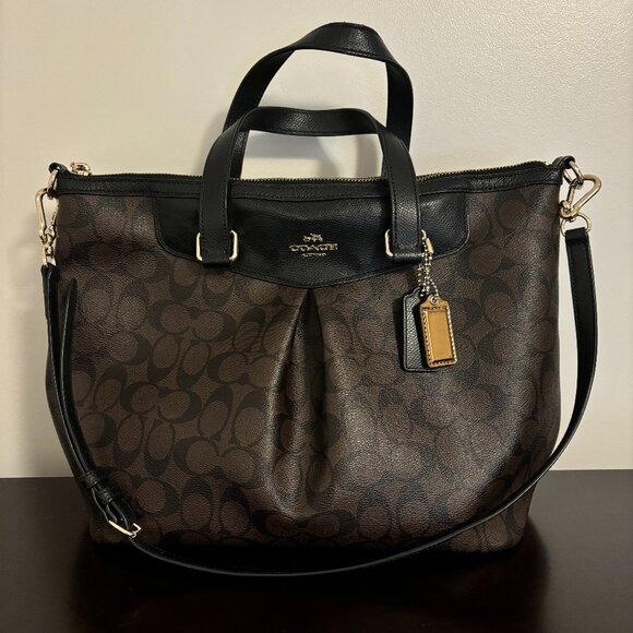 Coach | Bags | Coach Peyton Brown And Black Signature Coated Canvas ...